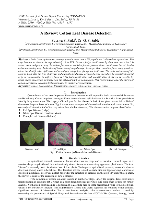(PDF) A Review: Cotton Leaf Disease Detection (PDF) A Review: Cotton Leaf Disease Detection