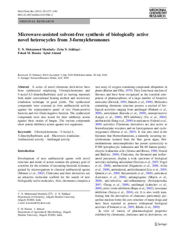 (PDF) Microwave-assisted solvent-free synthesis of biologically active novel heterocycles from 3 ...