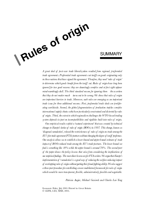 (PDF) The impact of rules of origin on trade flows