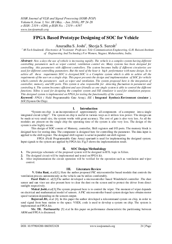 Pdf Fpga Based Prototype Designing Of Soc For Vehicle Iosr Journals