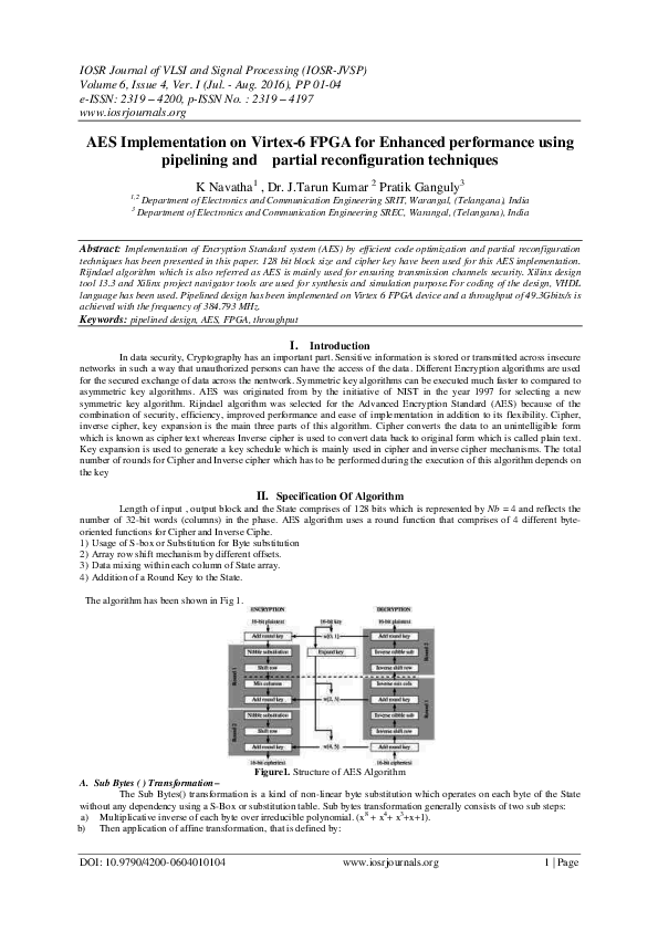 (PDF) AES Implementation on Virtex-6 FPGA for Enhanced performance using pipelining and partial ...