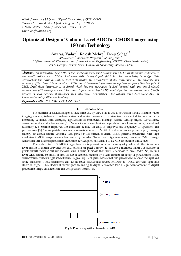 (PDF) Optimized Design of Column Level ADC for CMOS Imager using 180 nm Technology