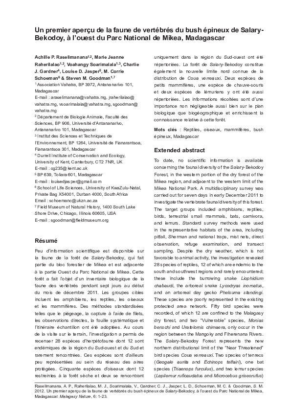 (PDF) Un premier aperçu de la faune de vertébrés du bush épineux de ...