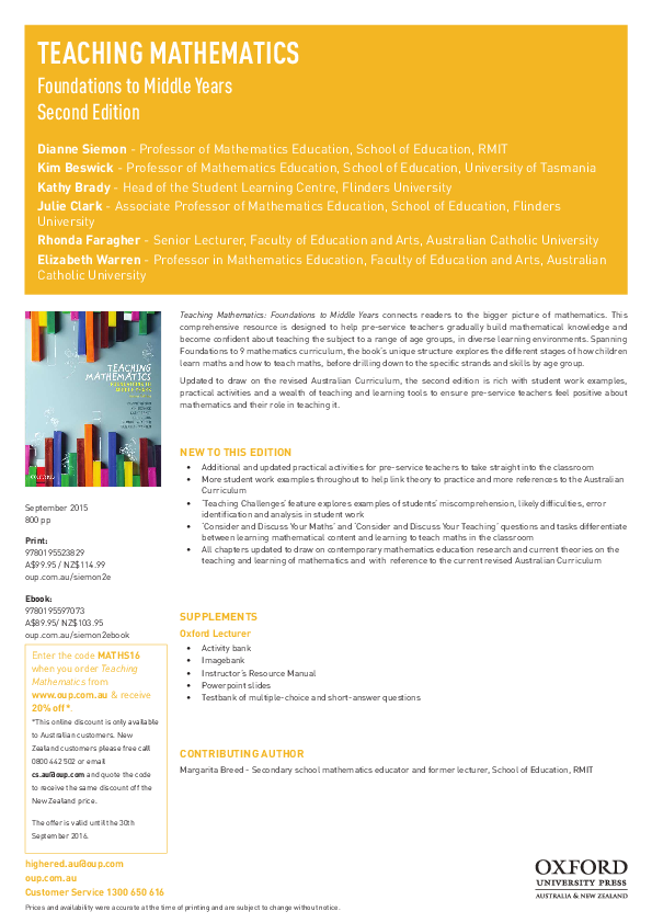 (PDF) Teaching Mathematics: Foundations to middle years