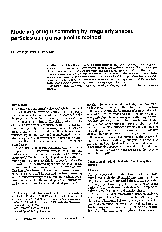 (PDF) Modeling of light scattering by irregularly shaped particles ...