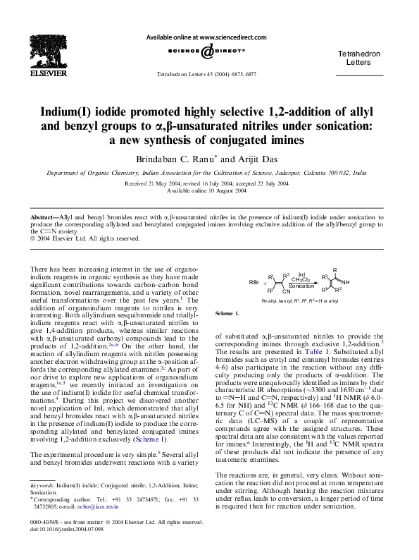 (PDF) Indium(I) iodide promoted highly selective 1,2-addition of allyl ...