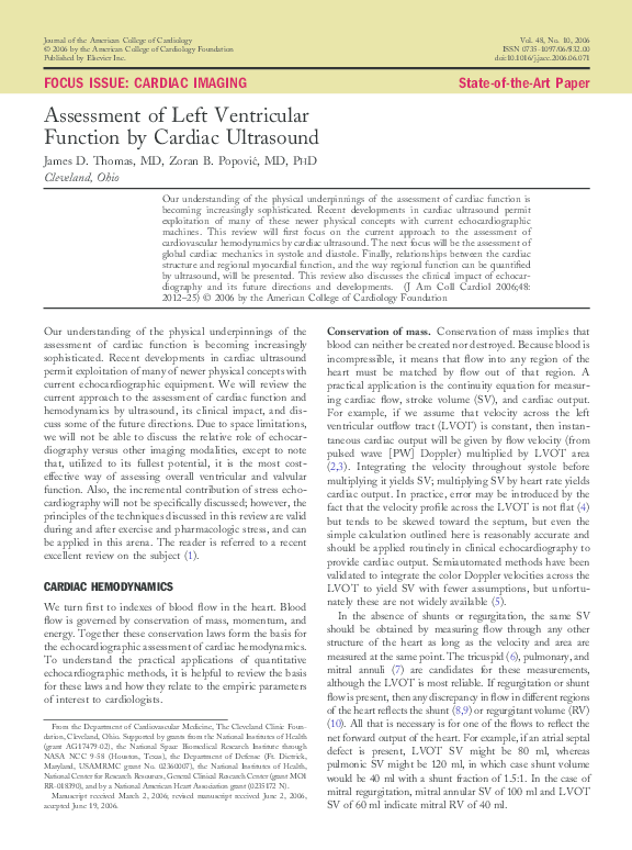 (PDF) Assessment of Left Ventricular Function by Cardiac Ultrasound