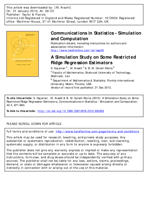 (PDF) A Simulation Study on Some Restricted Ridge Regression Estimators | M. Arashi - Academia.edu