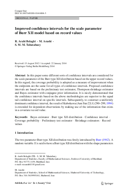Pdf Improved Confidence Intervals For The Scale Parameter Of Burr Xii Model Based On Record Values