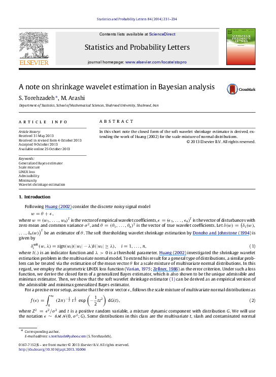 (PDF) A note on shrinkage wavelet estimation in Bayesian analysis (PDF) A note on shrinkage wavelet estimation in Bayesian analysis