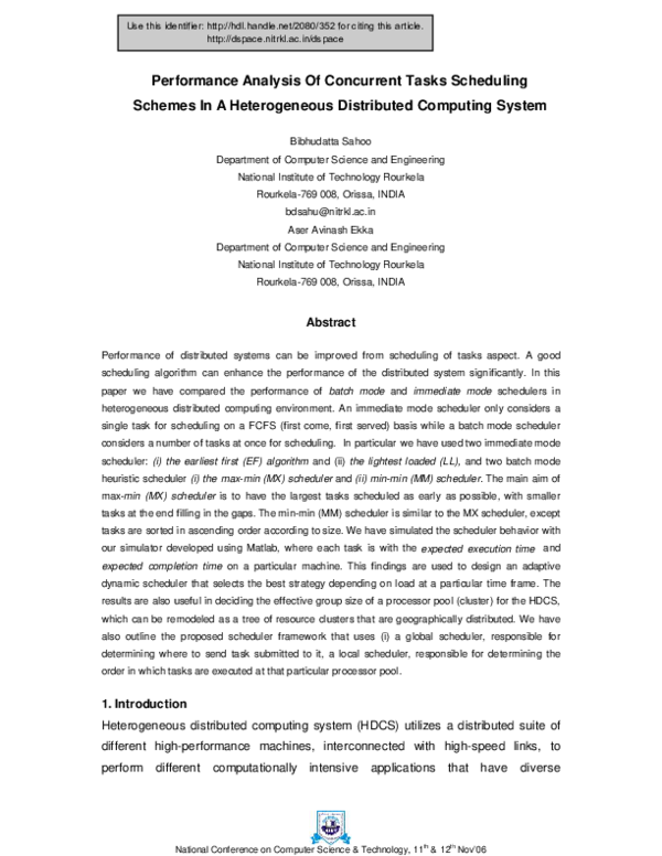 Pdf Performance Analysis Of Concurrent Tasks Scheduling Schemes In A 8609