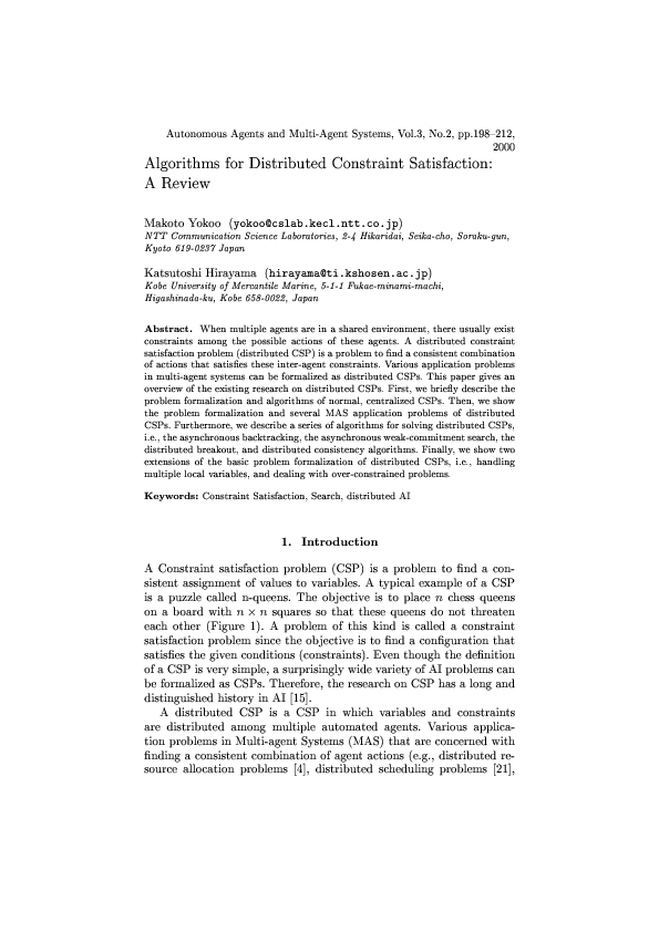 (PDF) Algorithms for Distributed Constraint Satisfaction: A Review