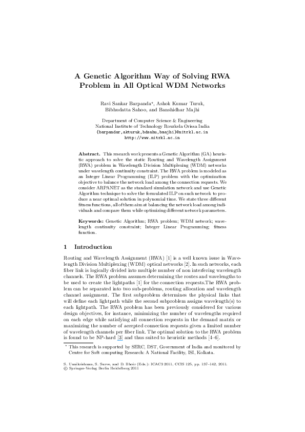 Pdf A Genetic Algorithm Way Of Solving Rwa Problem In All Optical Wdm Networks 