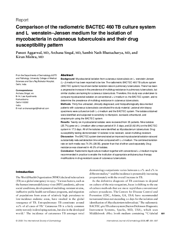 (PDF) Comparison of the radiometric BACTEC 460 TB culture system and ...