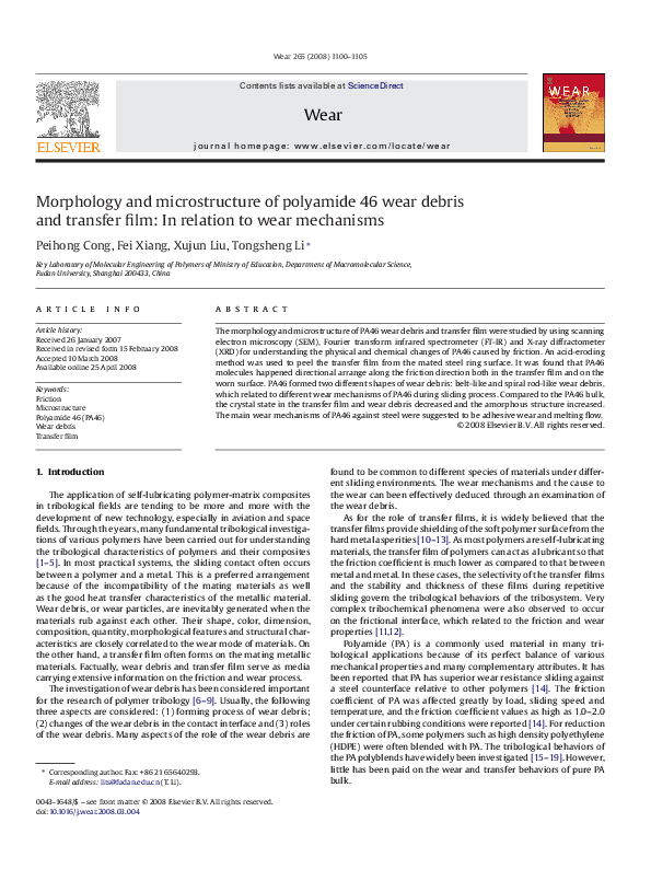 (PDF) Morphology and microstructure of polyamide 46 wear debris and ...