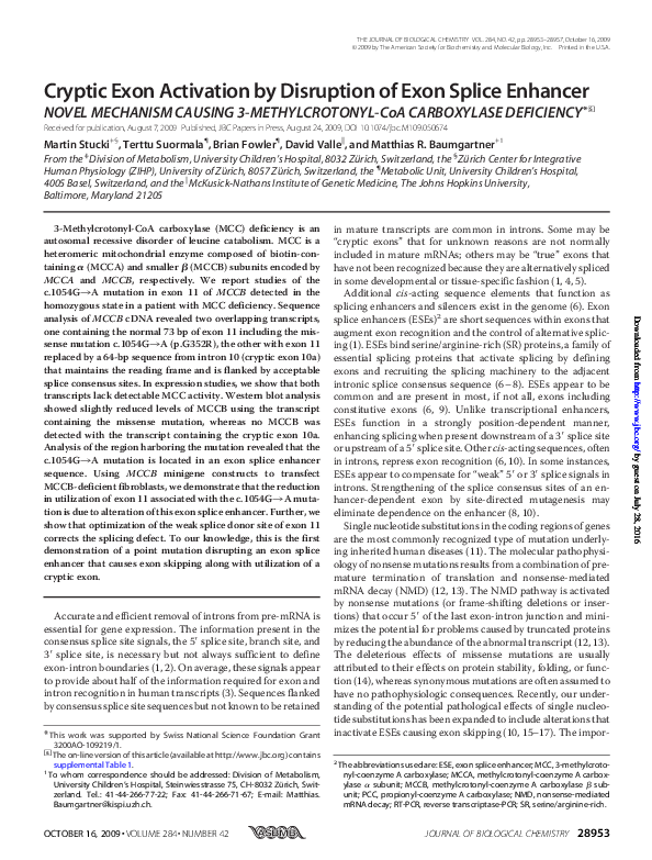 (PDF) Cryptic Exon Activation by Disruption of Exon Splice Enhancer ...