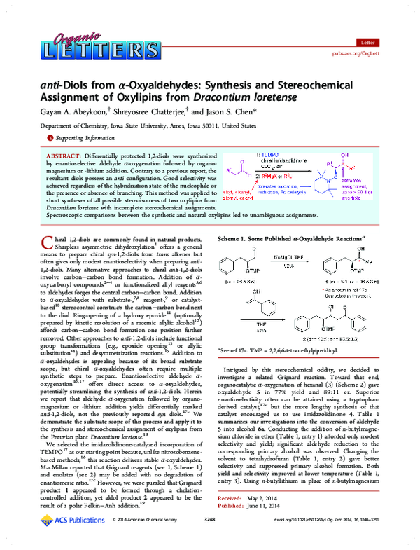 (PDF) anti-Diols from α‑Oxyaldehydes: Synthesis and Stereochemical ...