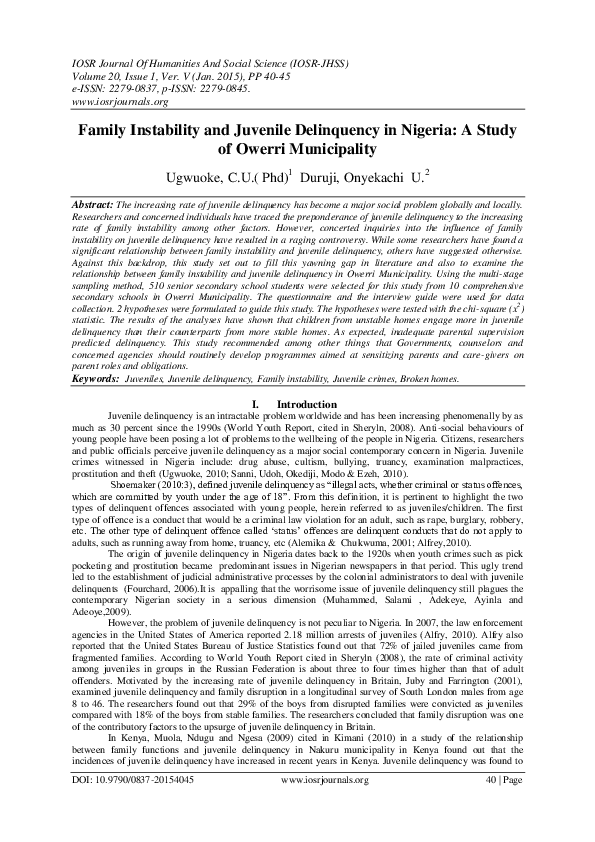 (PDF) Family Instability and Juvenile Delinquency in Nigeria: A Study ...