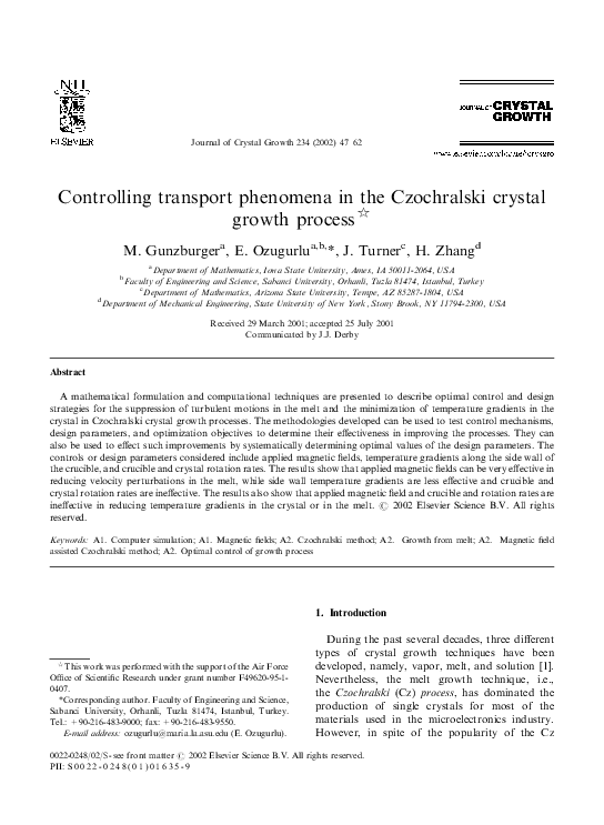 (PDF) Controlling transport phenomena in the Czochralski crystal growth ...
