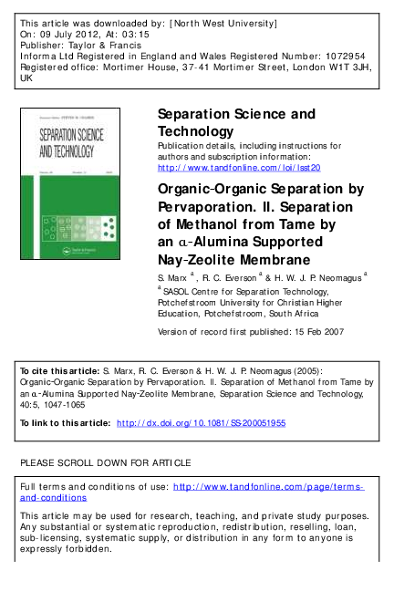 (PDF) Organic‐Organic Separation by Pervaporation. II. Separation of ...