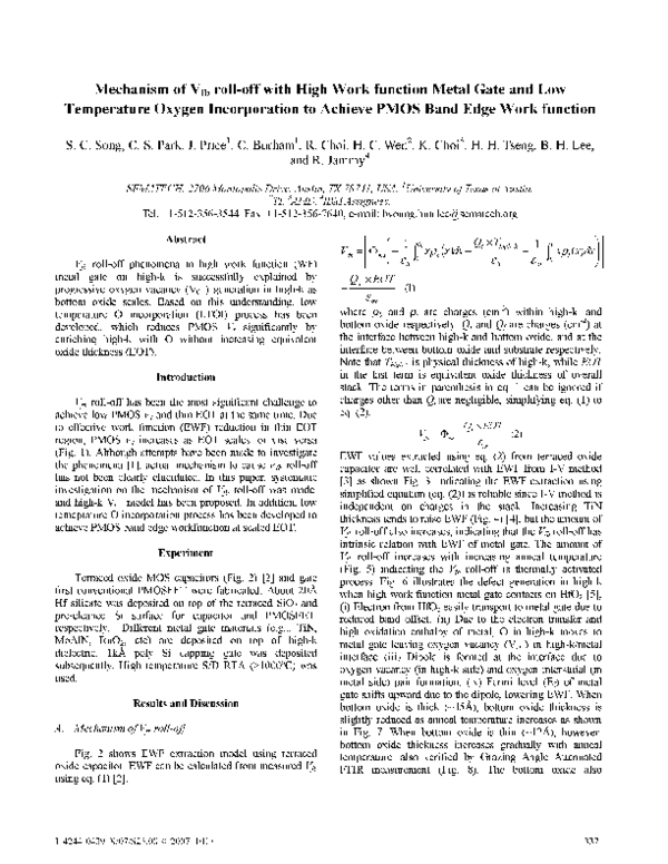 (PDF) Mechanism of V fb roll-off with High Work function Metal Gate and ...