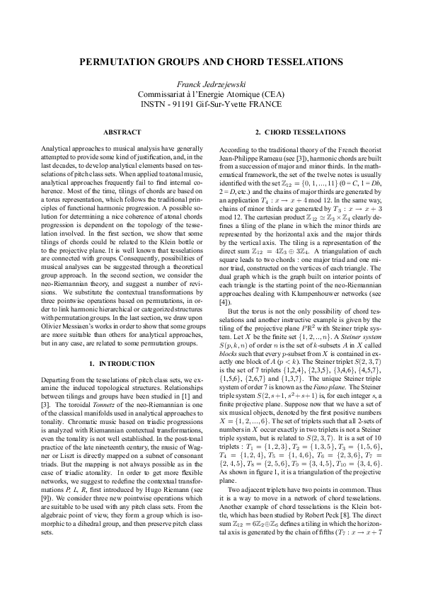 (PDF) Permutation Groups and Chord Tesselations