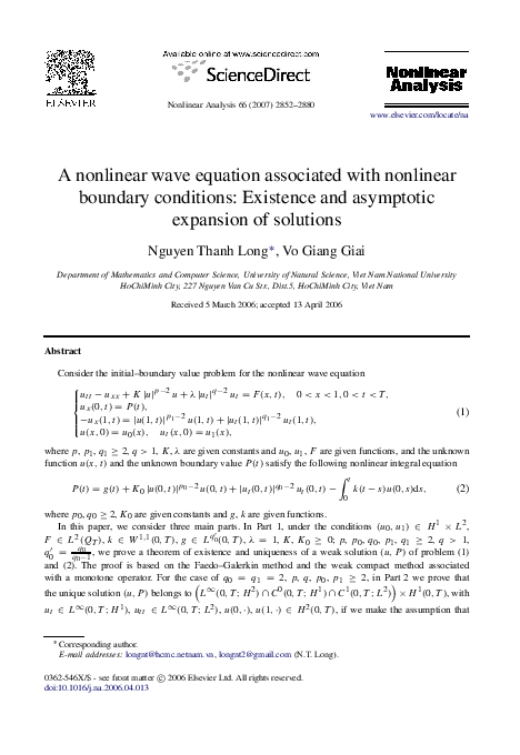 (PDF) A nonlinear wave equation associated with nonlinear boundary conditions: Existence and ...