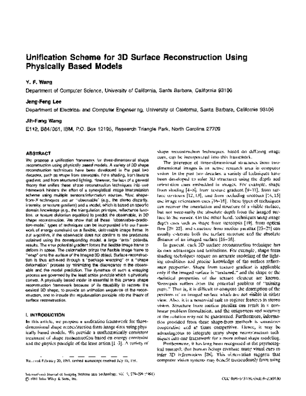 (PDF) A unification scheme for 3D surface reconstruction using physically-based models