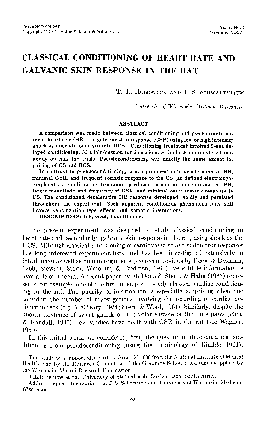 (PDF) CLASSICAL CONDITIONING OF HEART RATE AND GALVANIC SKIN RESPONSE ...
