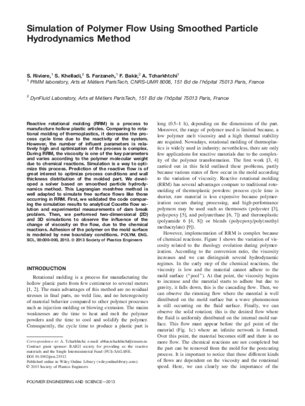 Pdf Simulation Of Polymer Flow Using Smoothed Particle Hydrodynamics