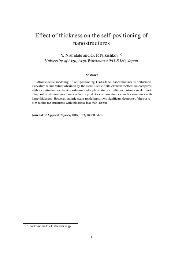 (PDF) Effect of thickness on the self-positioning of nanostructures