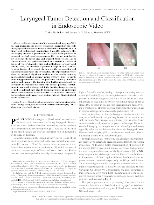 Pdf Laryngeal Tumor Detection And Classification In Endoscopic Video Corina Barbalata