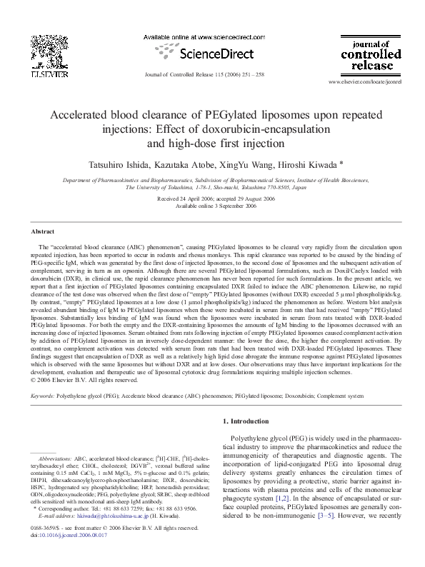 (PDF) Accelerated blood clearance of PEGylated liposomes upon repeated ...
