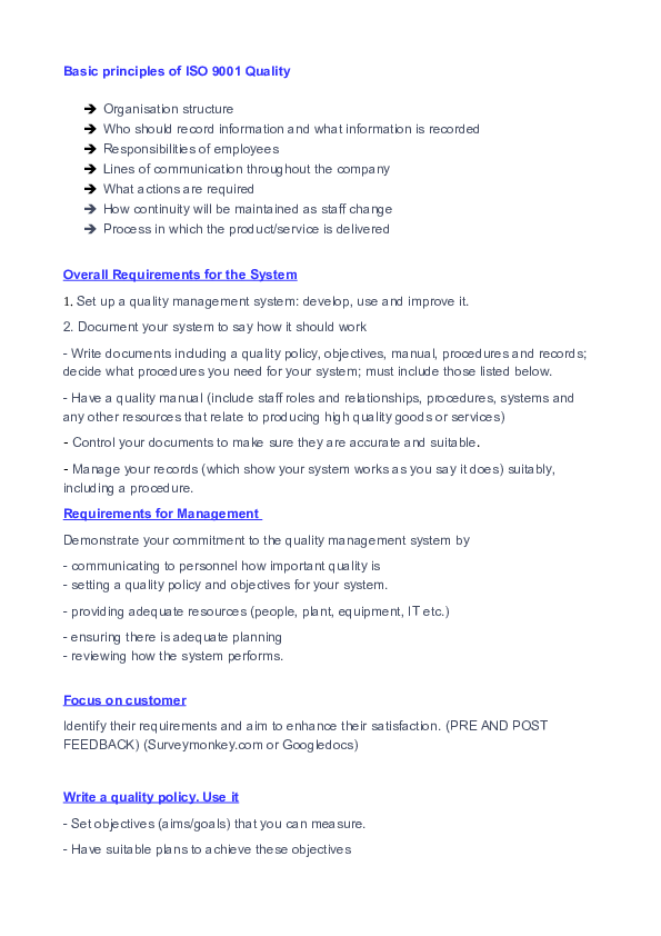 Basic principles of ISO 9001 Quality