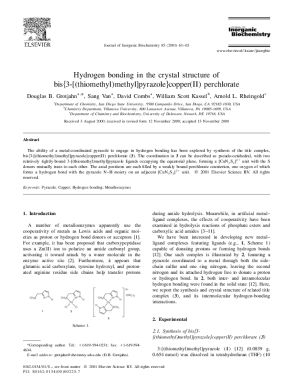 (PDF) Hydrogen bonding in the crystal structure of bis{3-[(thiomethyl ...