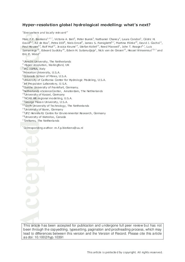 (PDF) Hyper-resolution global hydrological modelling: what is next?