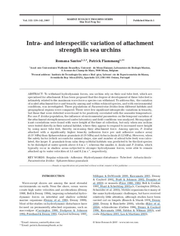 (PDF) Intra- and interspecific variation of attachment strength in sea ...
