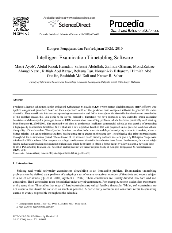 Pdf Intelligent Examination Timetabling Software