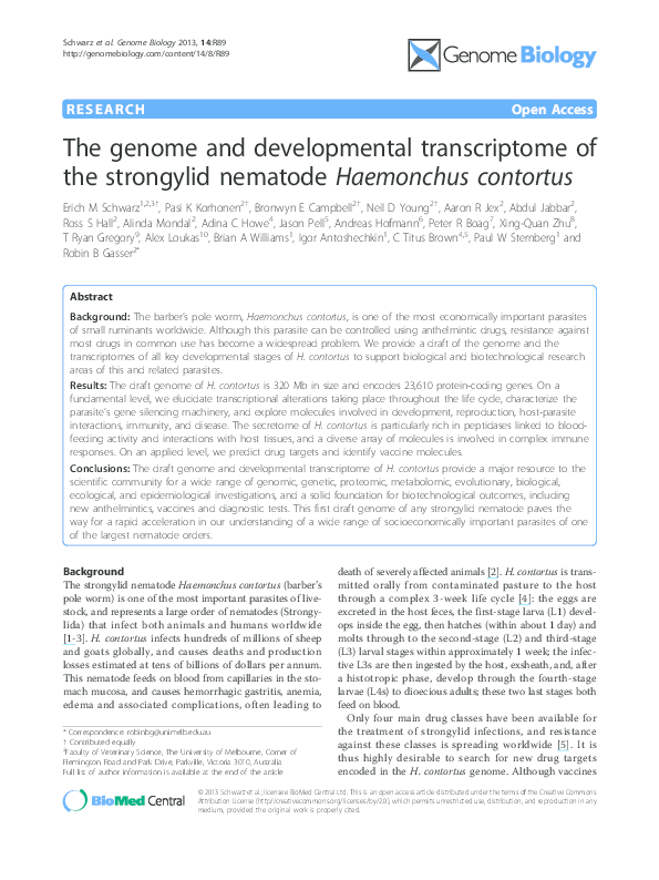 (PDF) The genome and developmental transcriptome of the strongylid ...