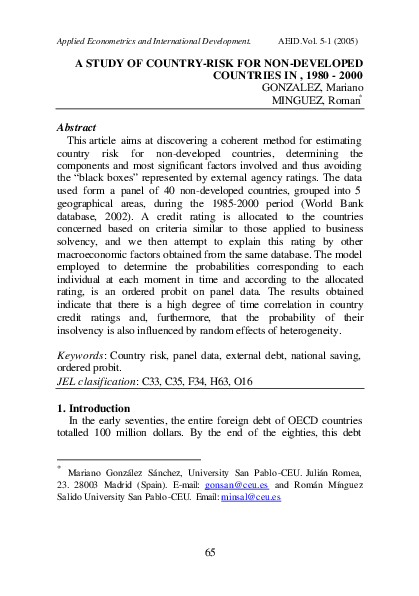 (PDF) A Study of Country-Risk for Non-Developed Countries in 1980-2000