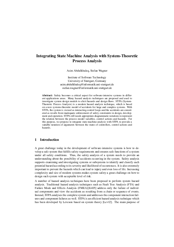 (PDF) Integrating State Machine Analysis with System-Theoretic Process Analysis