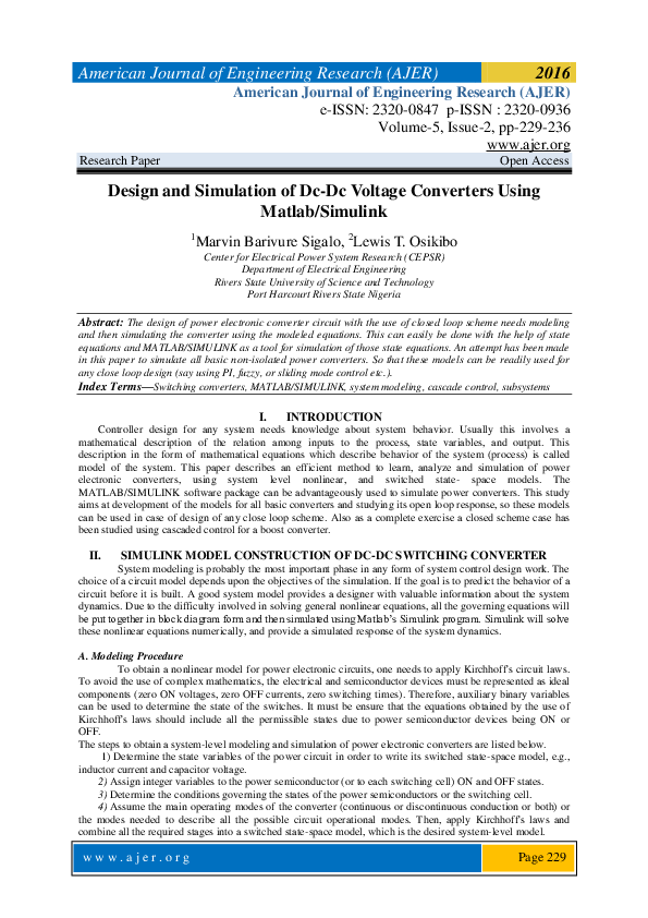 (PDF) Design and Simulation of Dc-Dc Voltage Converters Using Matlab ...