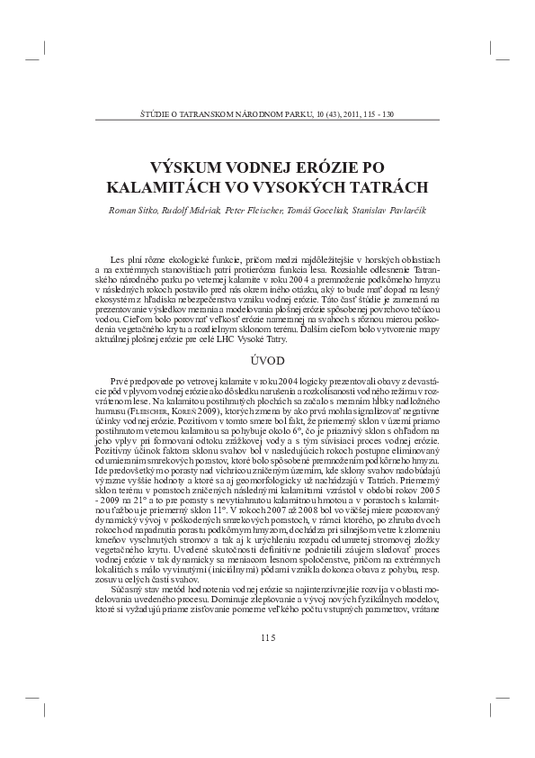(PDF) Research of Water Erosion After Disaster in High Tatras | Roman ...