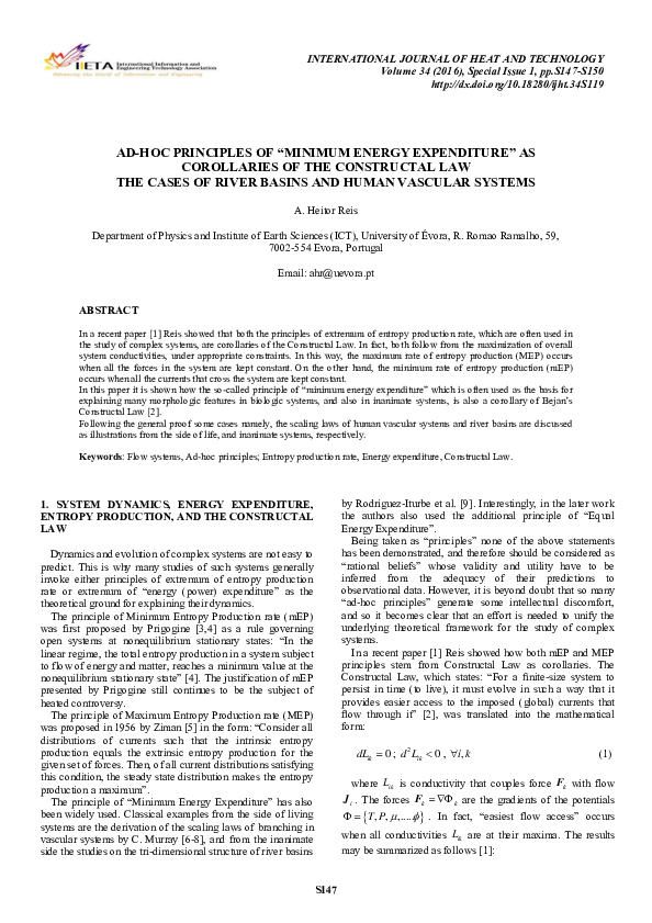 (PDF) Minimum Energy Expenditure in Complex Systems