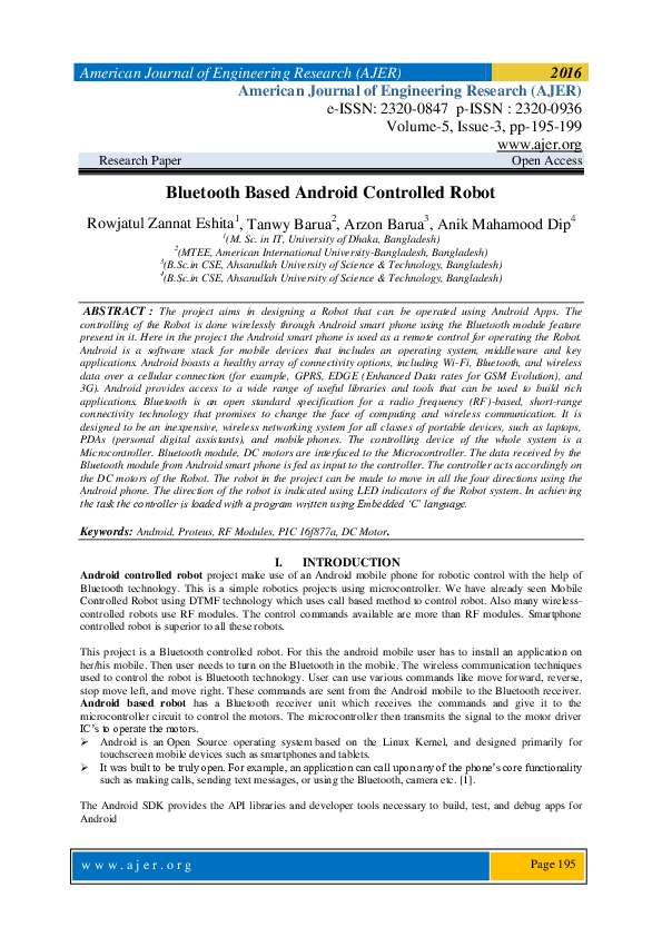 Pdf Bluetooth Based Android Controlled Robot