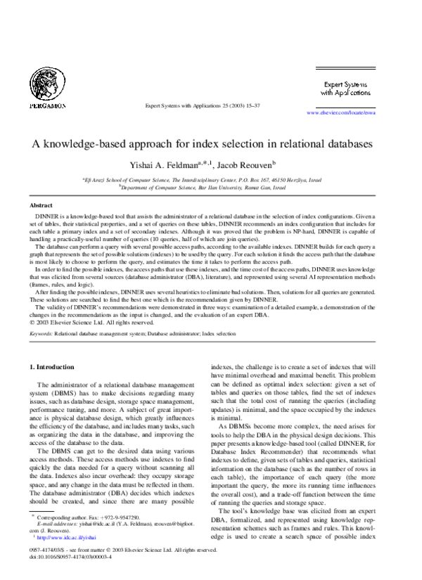 (PDF) A knowledge-based approach for index selection in relational databases