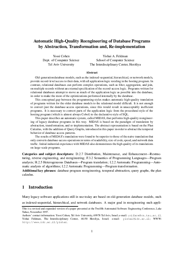 Pdf Automatic High Quality Reengineering Of Database Programs By Abstraction Transformation