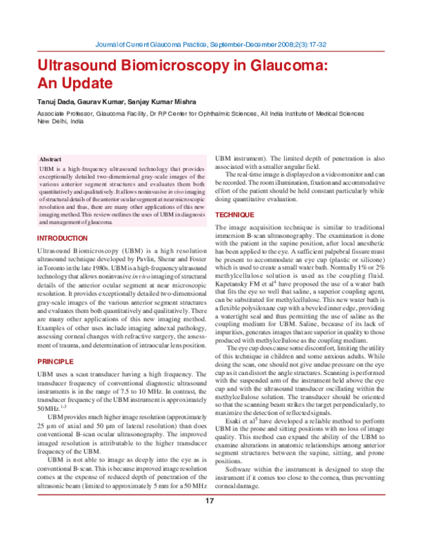 (PDF) Ultrasound Biomicroscopy in Glaucoma: An Update