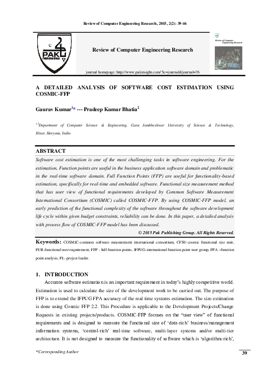 (PDF) A Detailed Analysis of Software Cost Estimation Using Cosmic-FFP