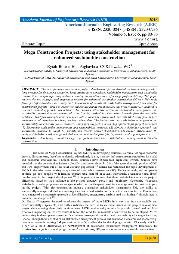 (PDF) Mega Construction Projects: using stakeholder management for ...